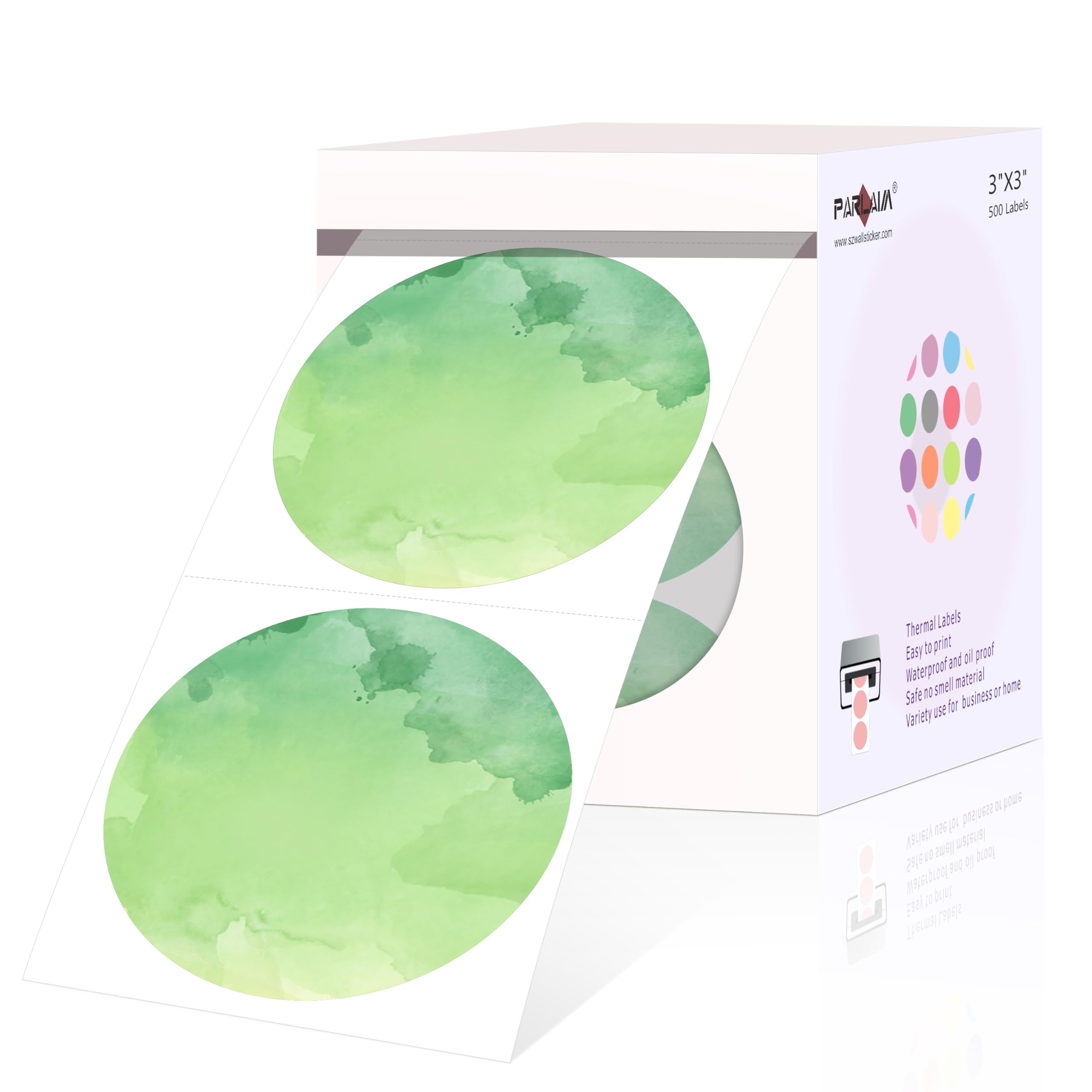 Amazon.com : PARLAIM 3 Inch Watercolor Green Circle Thermal Sticker ...