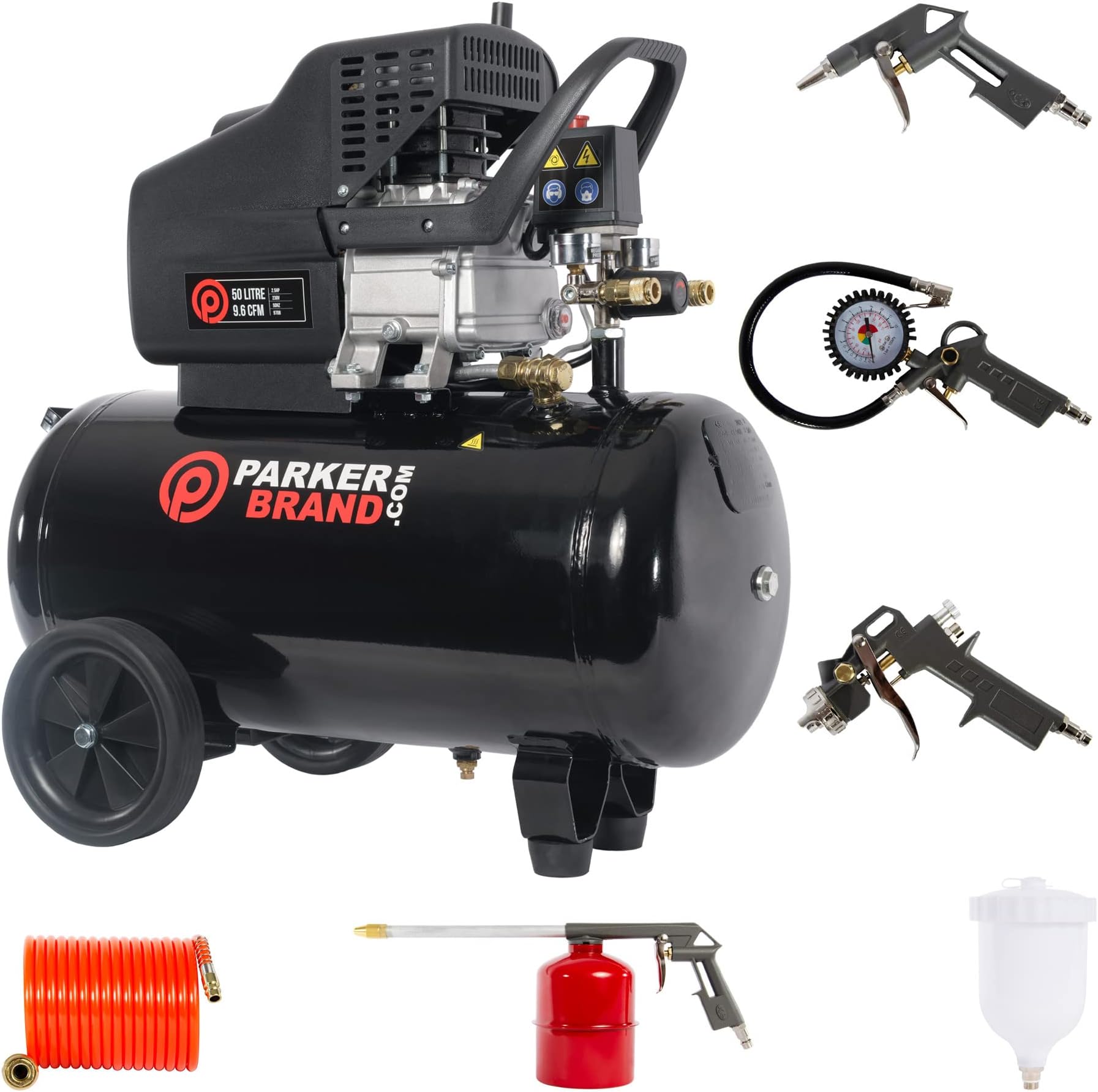PARKER 50 Litre Air Compressor & Tool Kit - 9.6 CFM, 2.5 HP, 50 LTR ...