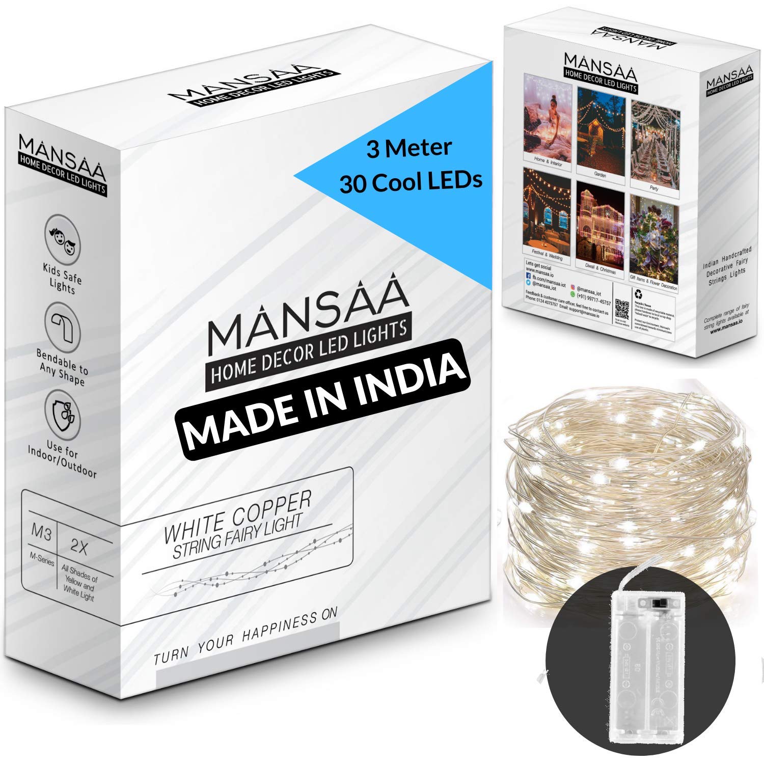 Buy MANSAA M25 Battery Operated LED String Light | 3 Meter 30 LEDs ...