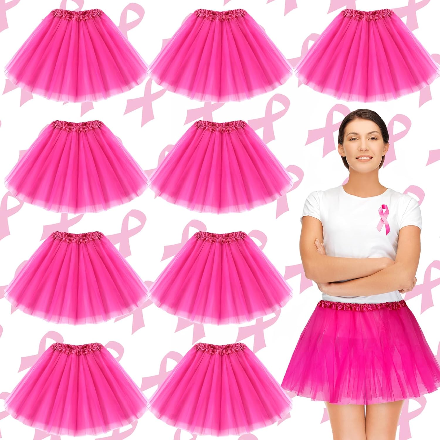 Amazon.com: Xtinmee 9 Pcs Breast Cancer Awareness Tutus Bulk Pink ...