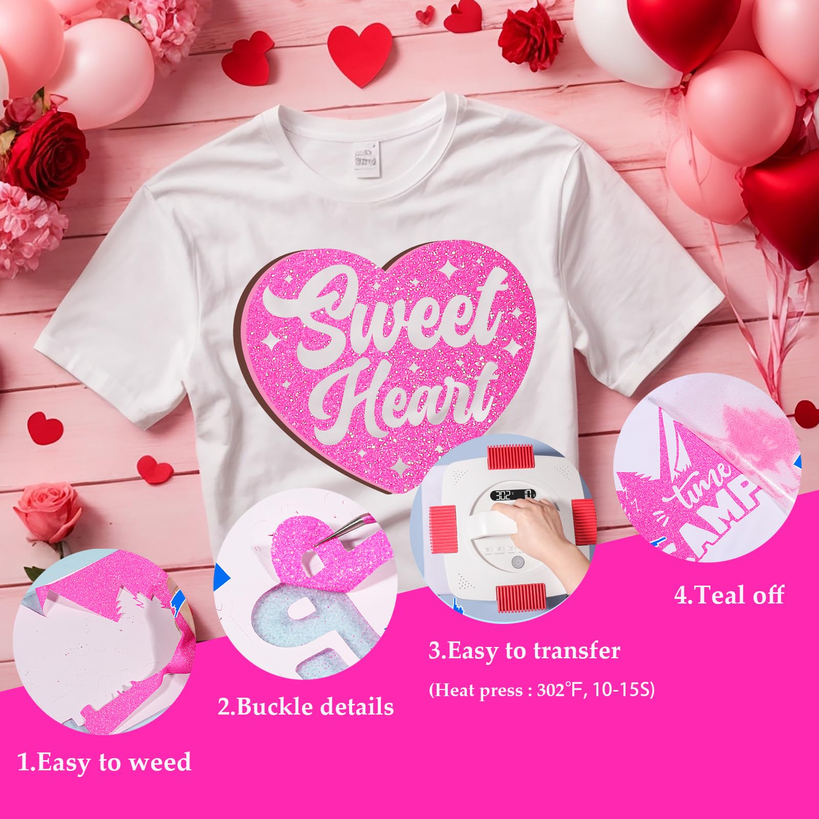 Snapklik.com : GIRAFVINYL Hot Pink Glitter Heat Transfer Vinyl