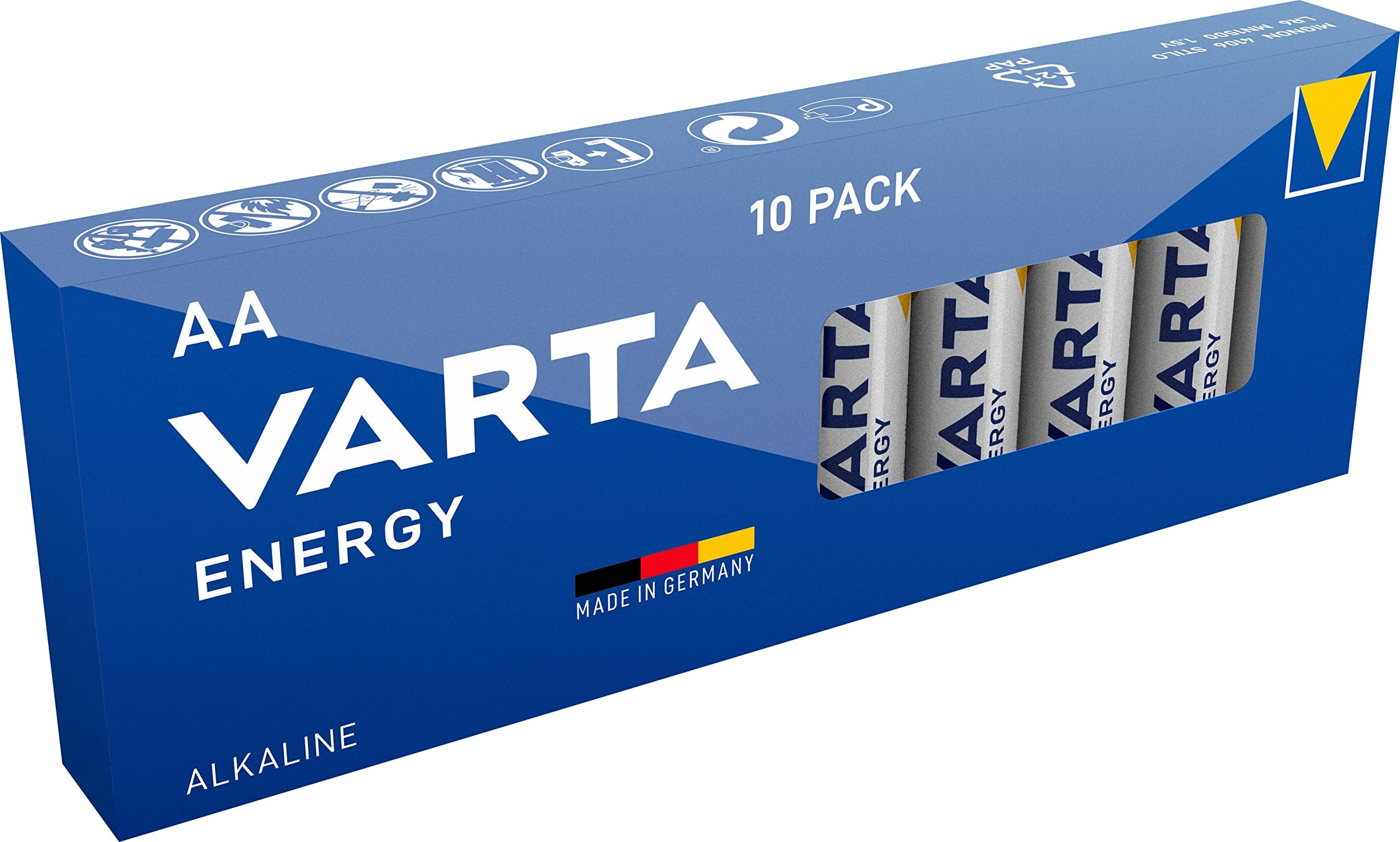 VARTA Batterien AA, 10 Stück, Energy, Alkaline, 1,5V, Verpackung zu 80% ...