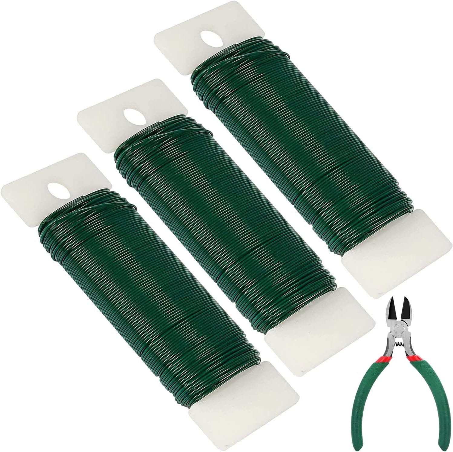 JIUDONE 3 Pack 125 Yards Green Floral Wire 22 Gauge With Cutter ...
