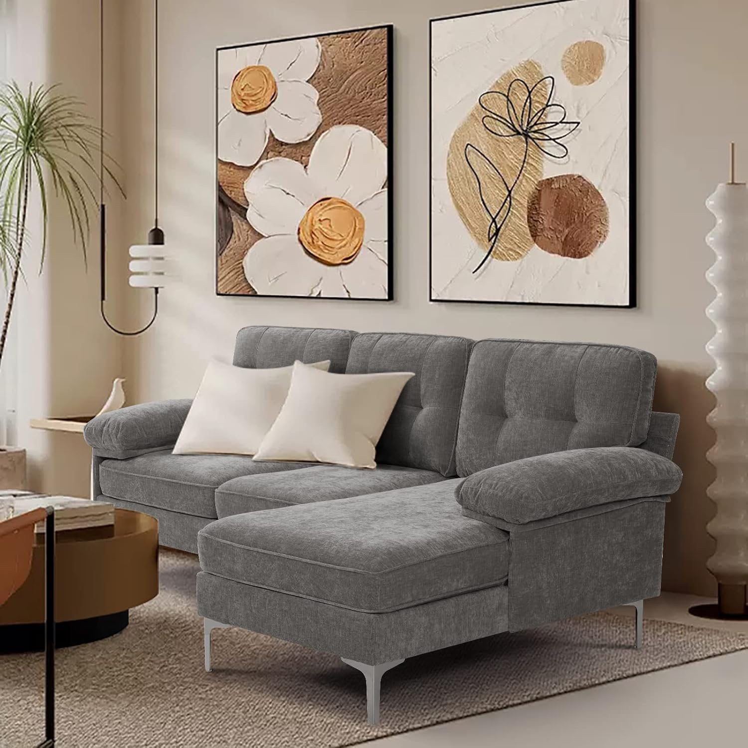 Amazon.com: COOLDEX 82”Grey Sectional Sofa, Convertible L Shape Sofa ...