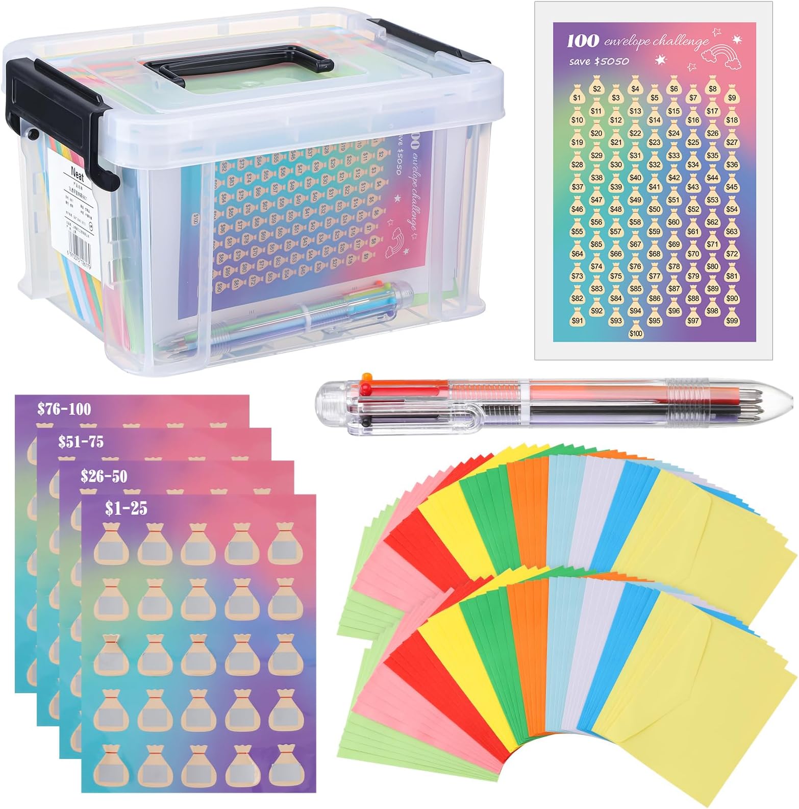 Amazon.com : 100 Envelopes Money Saving Challenge Box, Savings ...