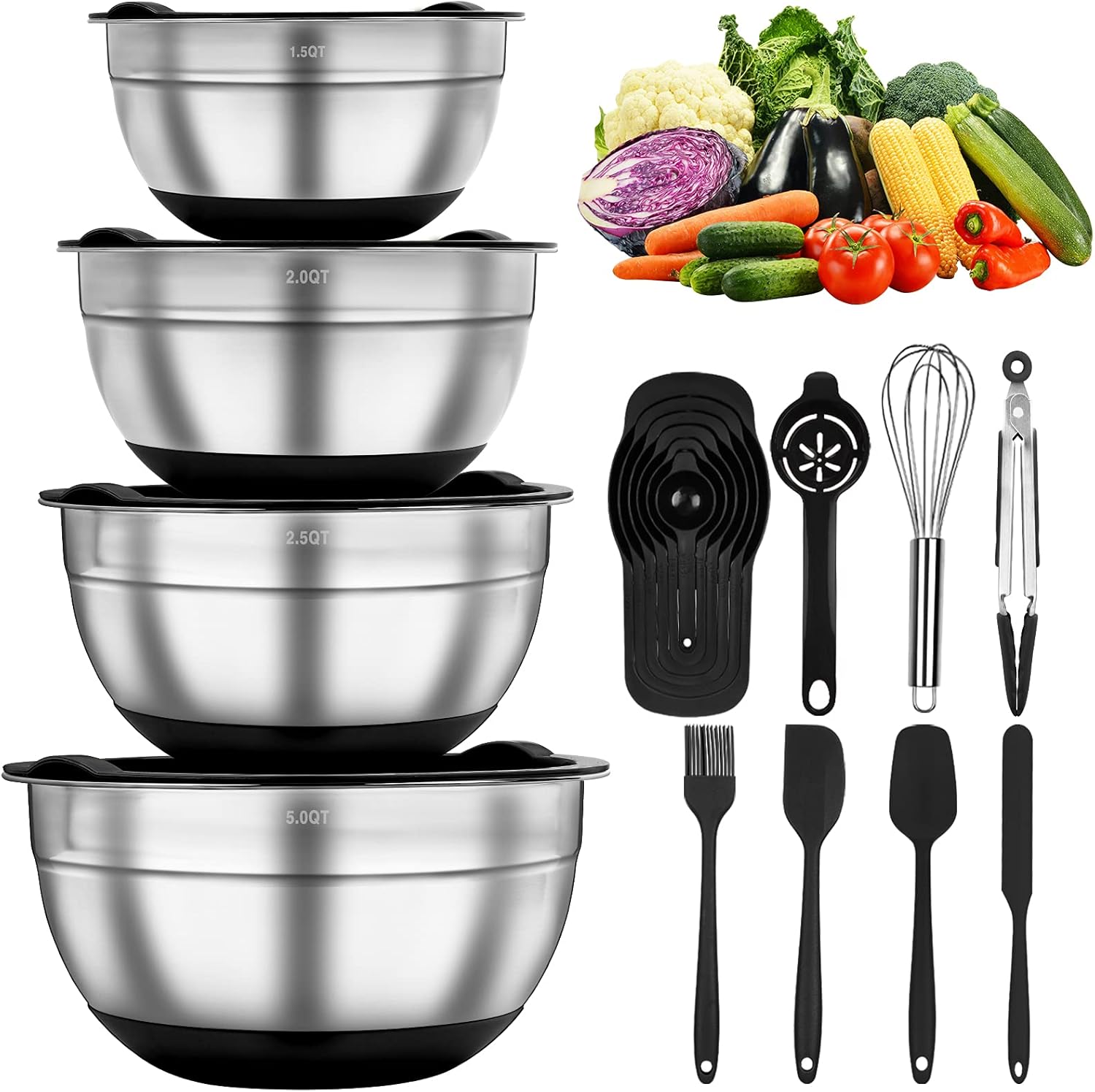 Amazon.com: Footek 17PCS Mixing Bowls with Airtight Lids, Stainless ...