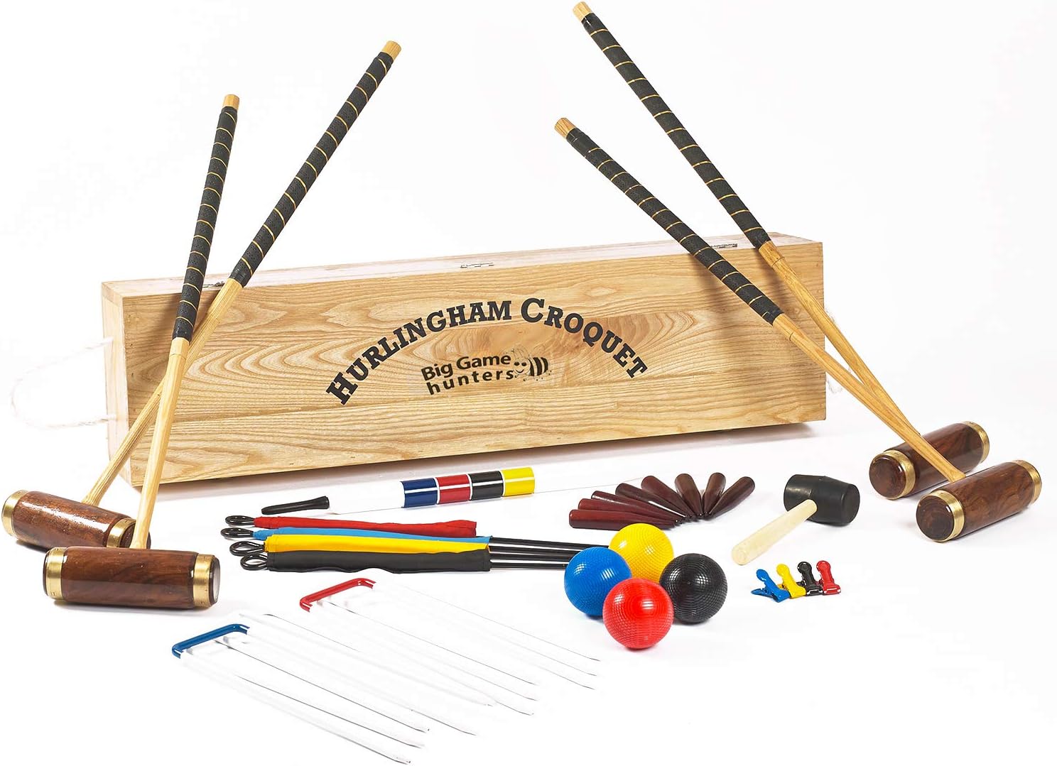 Hurlingham Croquet Set - 4 Player Premium Croquet Set with Brass Ringed ...