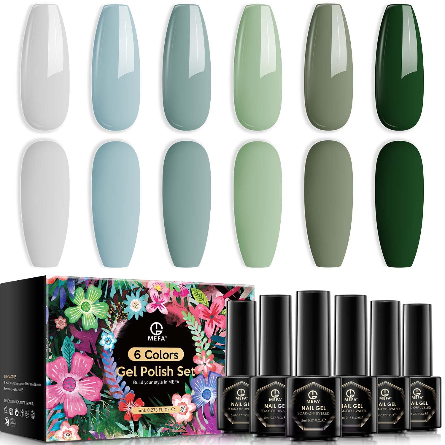 MEFA Gel Nail Polish Set, Matcha Sage Pine Eucalyptus Green Turquoise ...