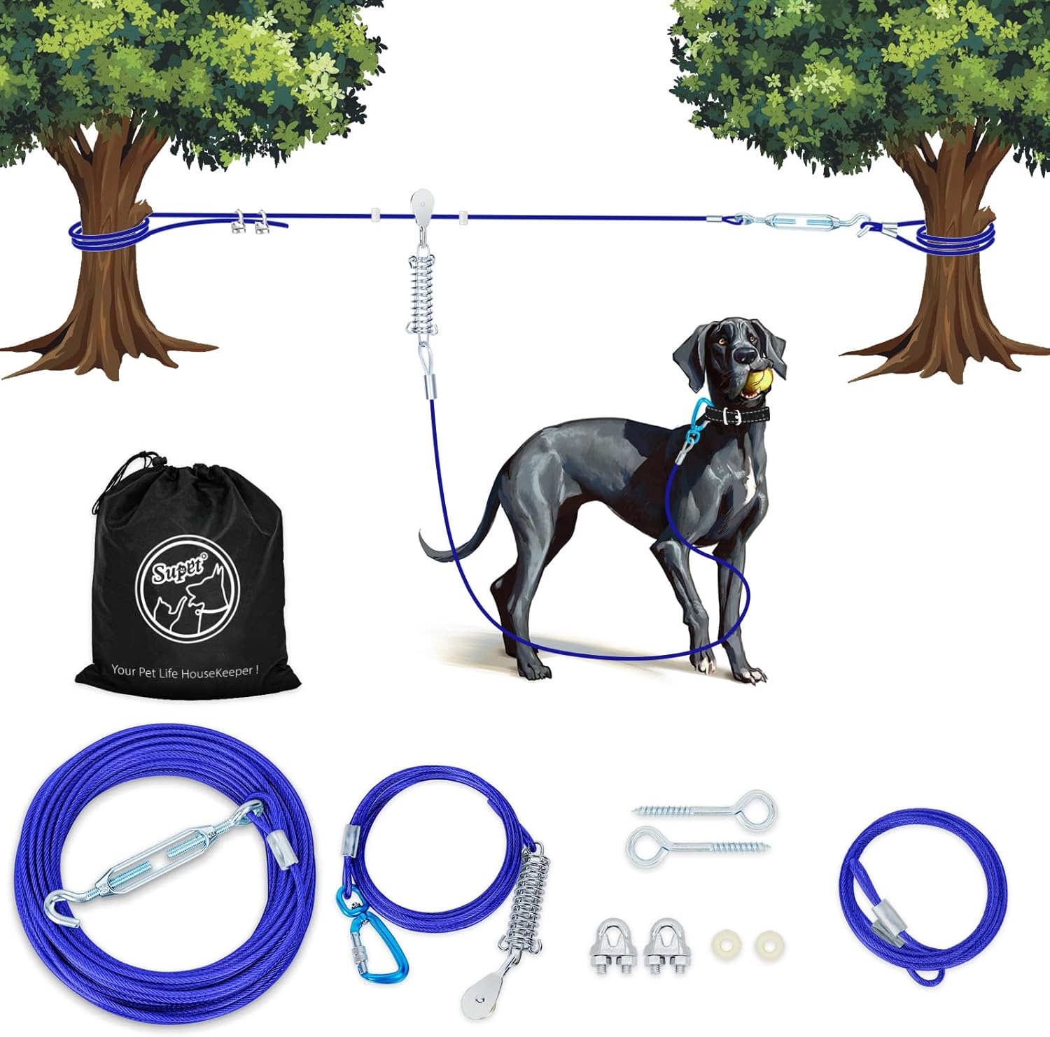 Amazon.com : Supet Dog Runner for Yard, 10ft Dog Run Cable, 50ft Dog ...