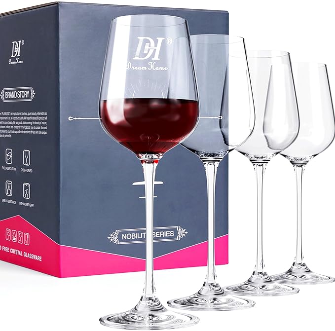 Amazon.com | DH Crystal Wine Glasses set of 4, 16 Ounce Long stem Clear ...