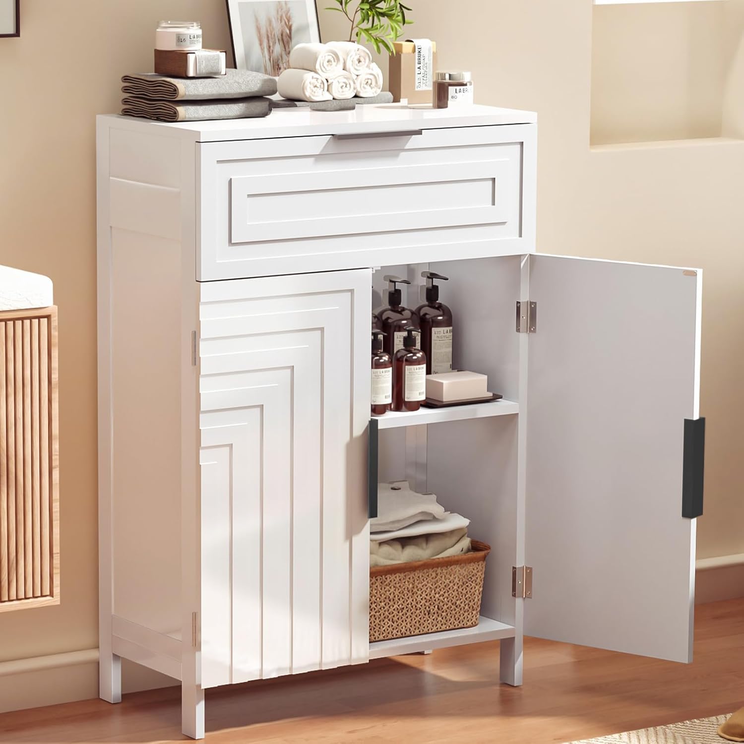 Amazon.com: VEELOK Storage Cabinet Bathroom Floor Cabinets with Drawer ...