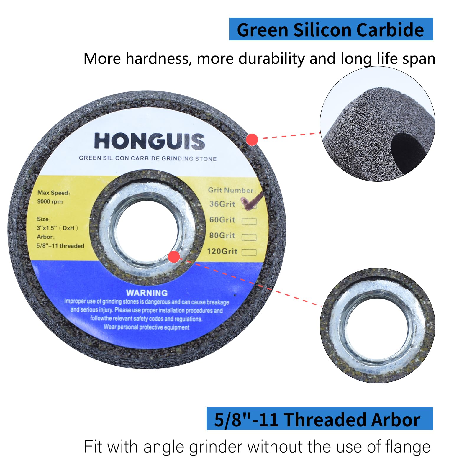 Snapklik.com : HONGUIS 3 Inch Green SiC Grinding Stone Wheel,Flaring ...