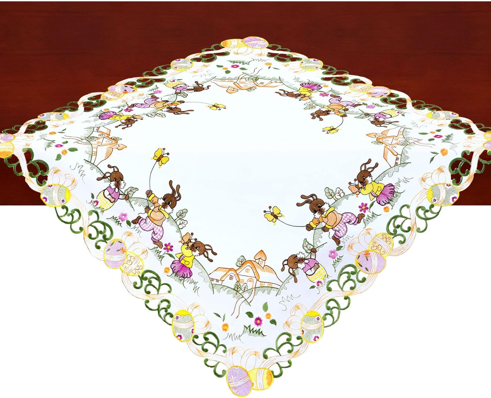 Amazon.com: Creative Linens Embroidered Easter Bunny Egg Floral ...