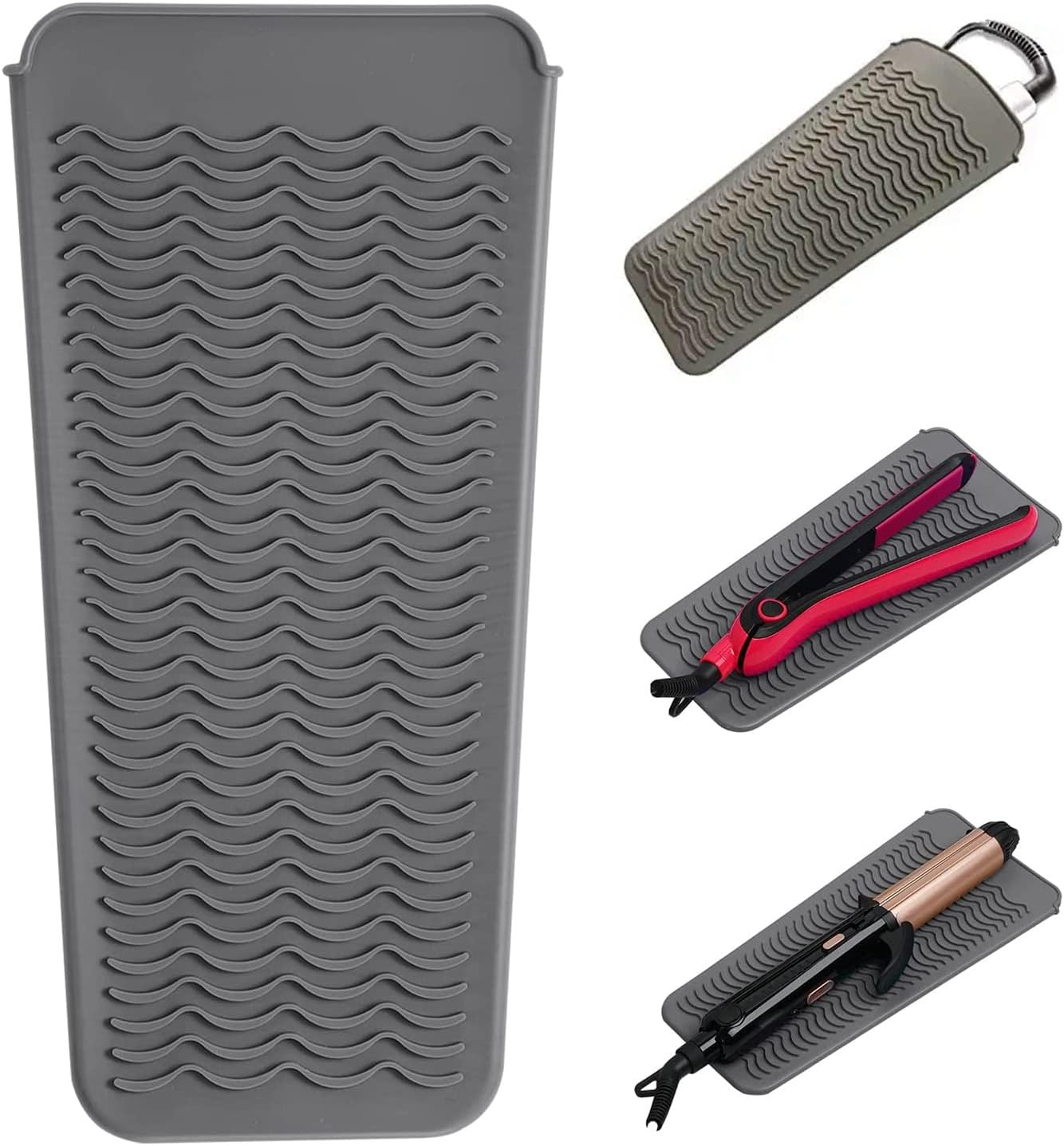 Amazon | シリコン製ヘアアイロンポーチ＆マット 耐熱温度300℃ 28.5x14cm 152g 耐熱ポーチ 耐熱カバー 耐熱マット 耐熱シリコンシート (グレー) | Twisty ...