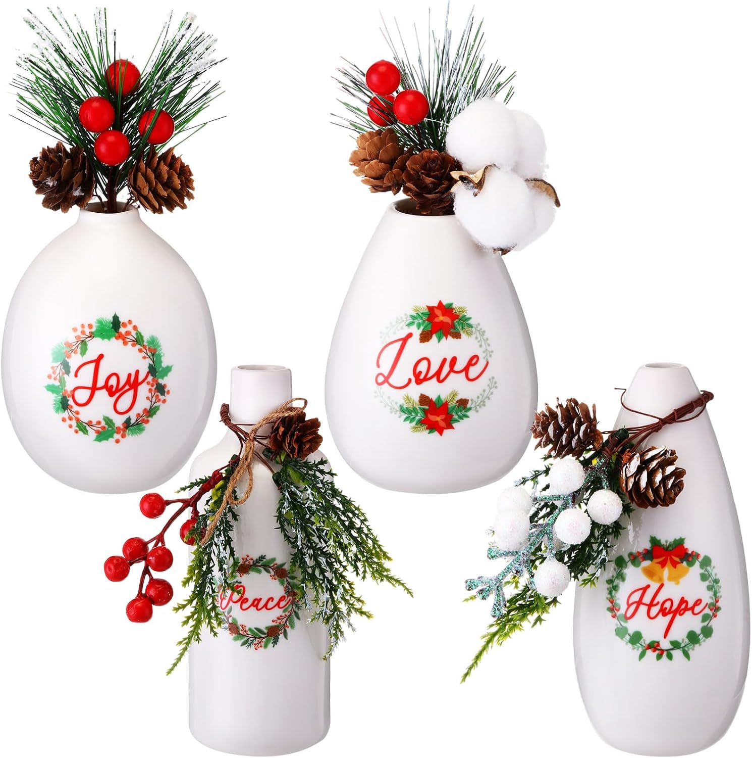 Amazon.com: Junkin 4 Sets Artificial Christmas Ceramic Vase with ...