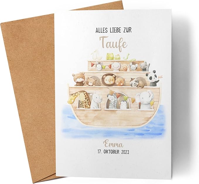 Kiddle-Design Karte Taufe Personalisiert Arche Noah Taufgeschenk Junge ...