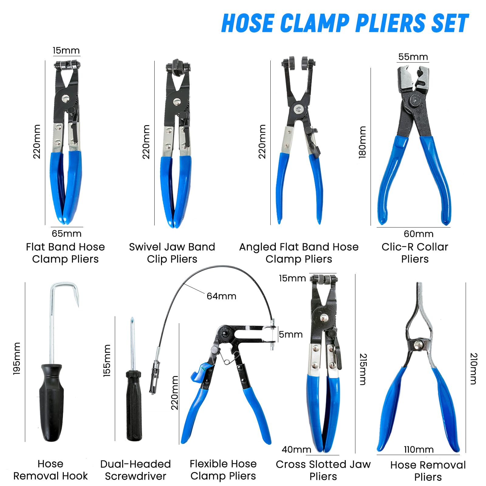 Snapklik.com : Hose Clamp Pliers 9pcs Long Reach Hose Clamp Tool Set ...