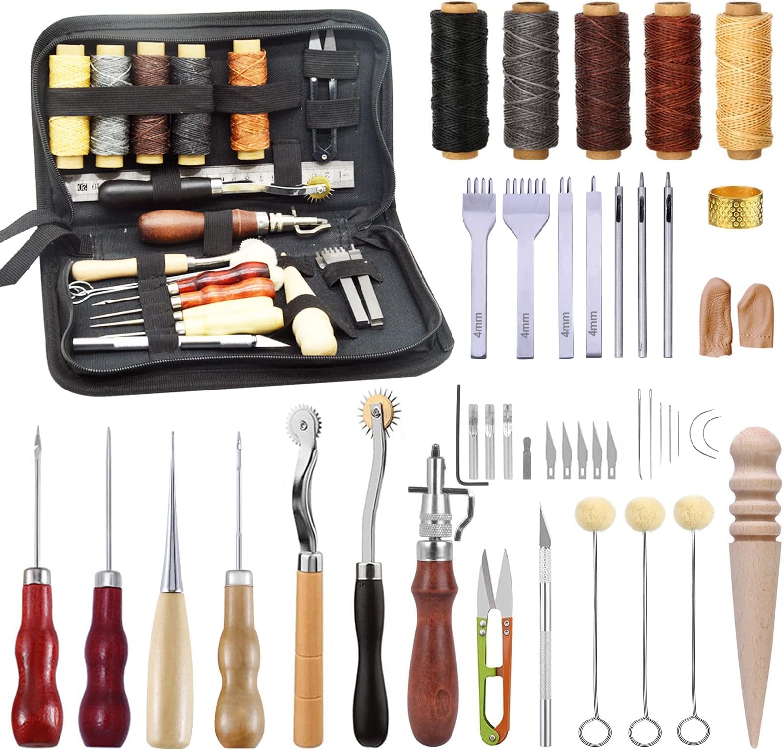 Swpeet 46Pcs Leather Kit, Leather Working Tools and Supplies, Leather ...