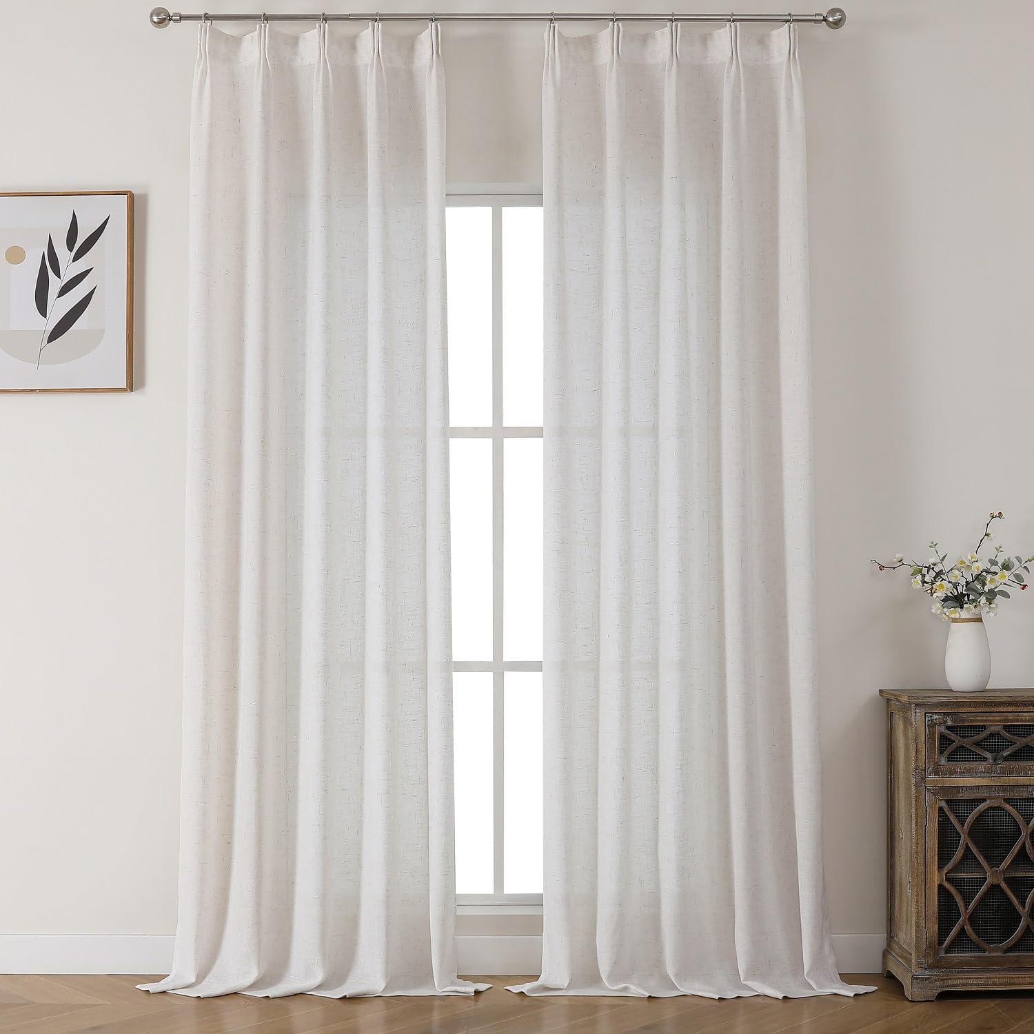 Amazon.com: Ftinala Linen Curtains 84 Inch Length 2 Panels Off White ...