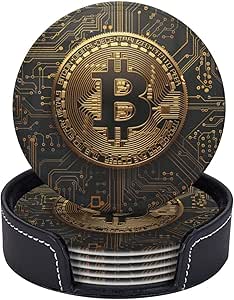 Amazon.com: NAITIZ Golden Bitcoin Printed Leather Coasters for Drinks ...