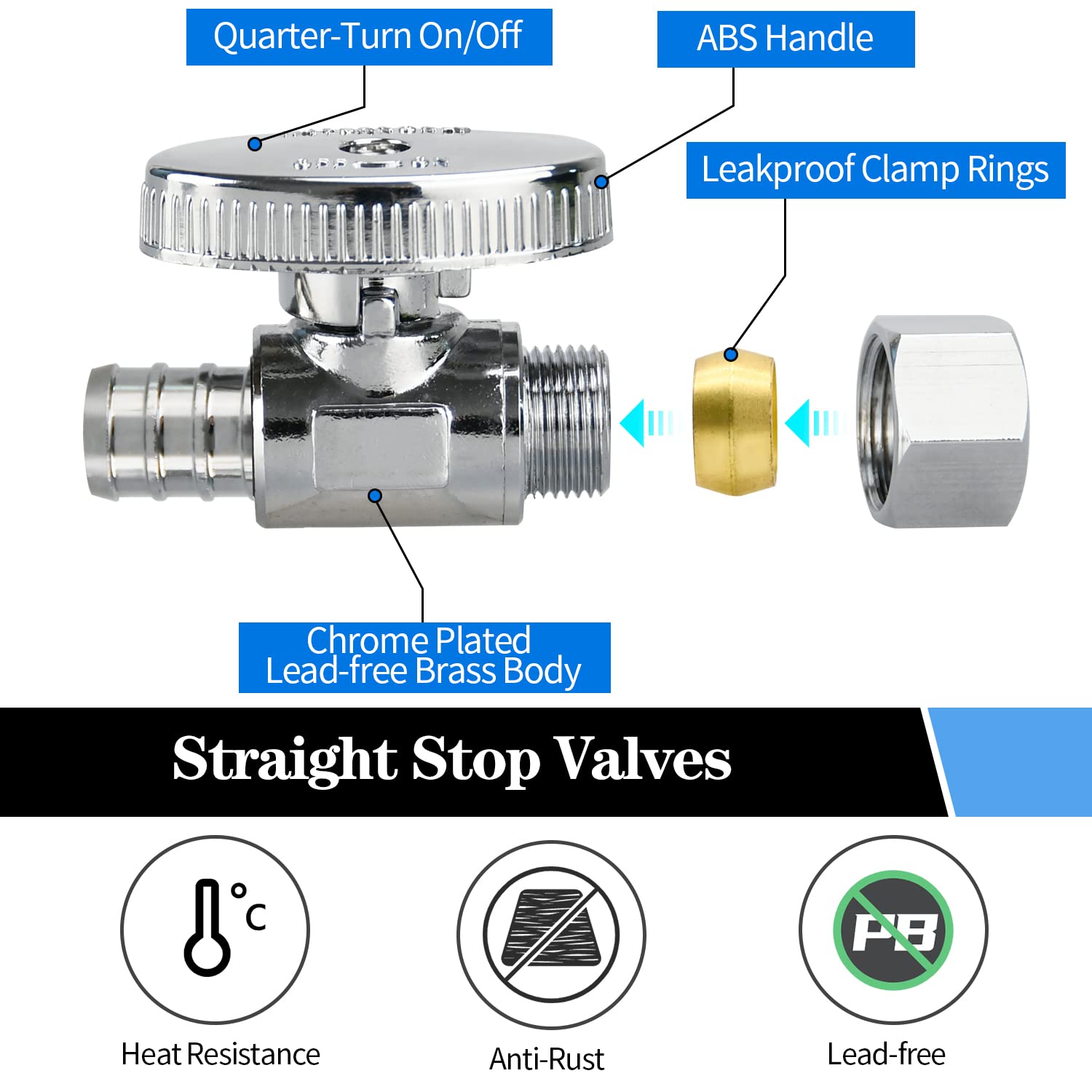 Plumbing Valves Pack 10-Pack Push Fit Straight Stop Valves - 1/2 Inch ...
