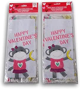 Amazon.com: Valentine Themed Loot Treat Bags - Valentine Sock Monkeys ...