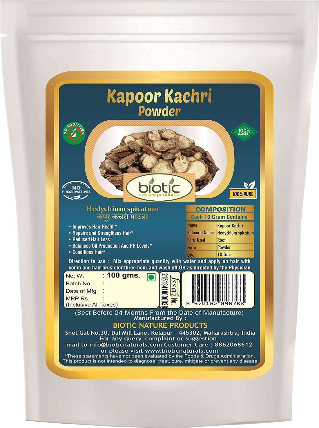 Buy Kelsang Biotic Kapoor Kachri Powder (Hedychium Spicatum) Kapur ...