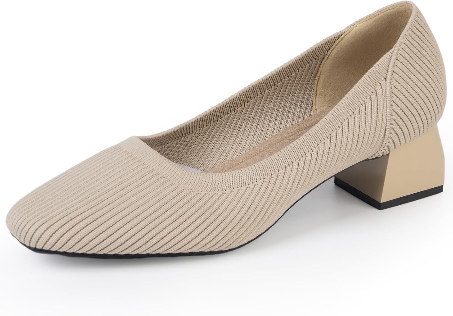 youngshow Womens Pumps Block Heels Square Toe Knit Comfortable Heel for ...