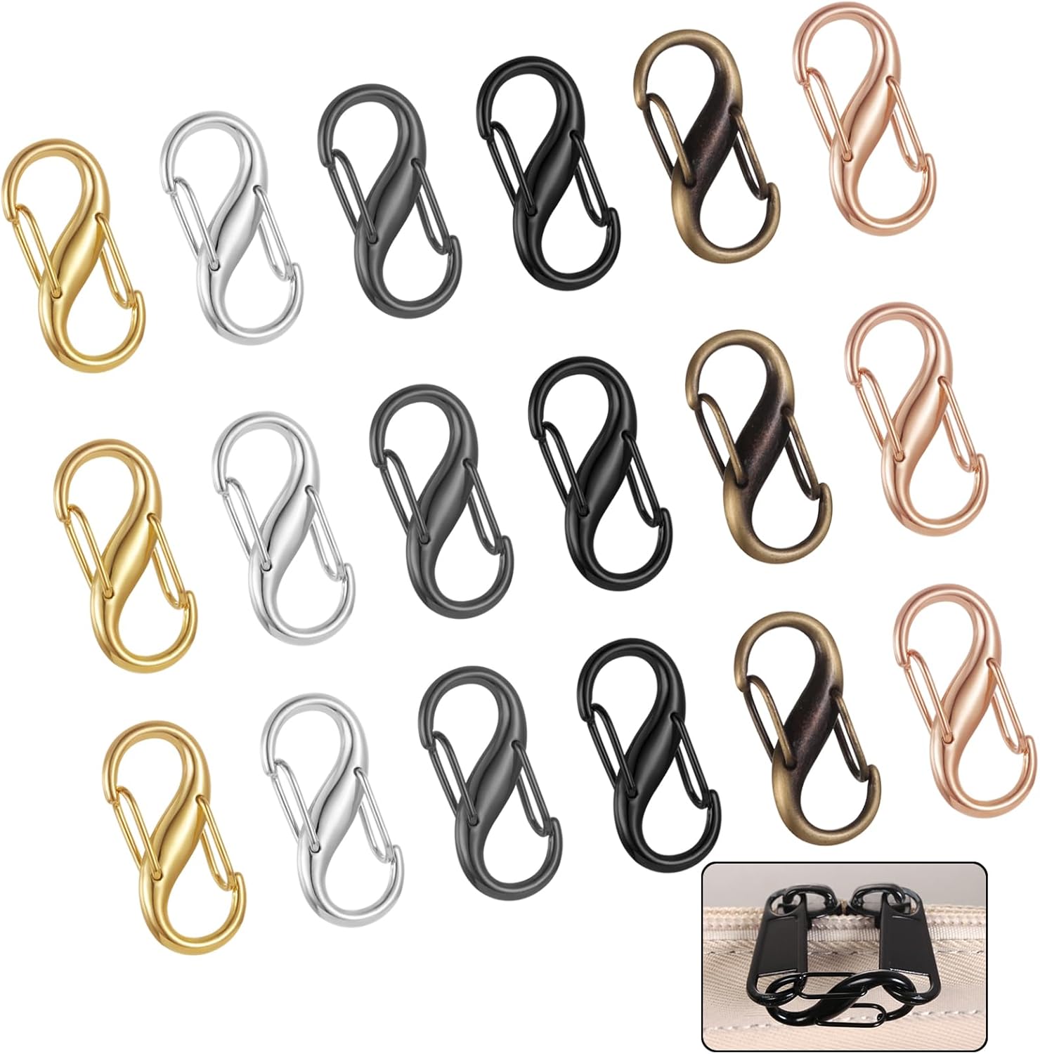 Amazon.com | 18 Pcs Mini S Carabiner Zipper Locks - Anti-Theft Zipper ...