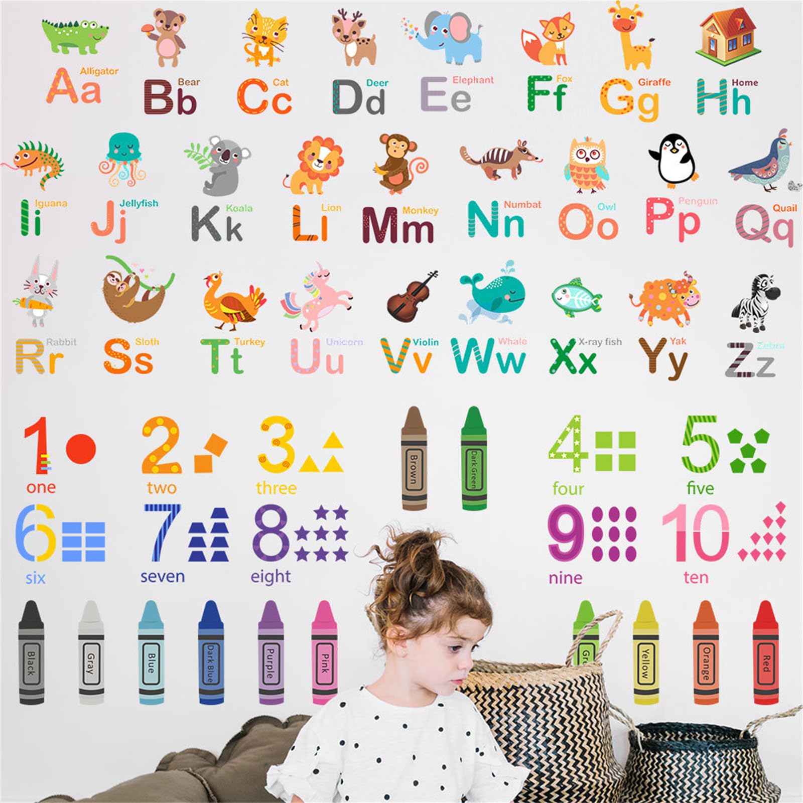 Amazon.com: Animal Alphabet Numbers Wall Decals Peel and Stick ABC Wall ...