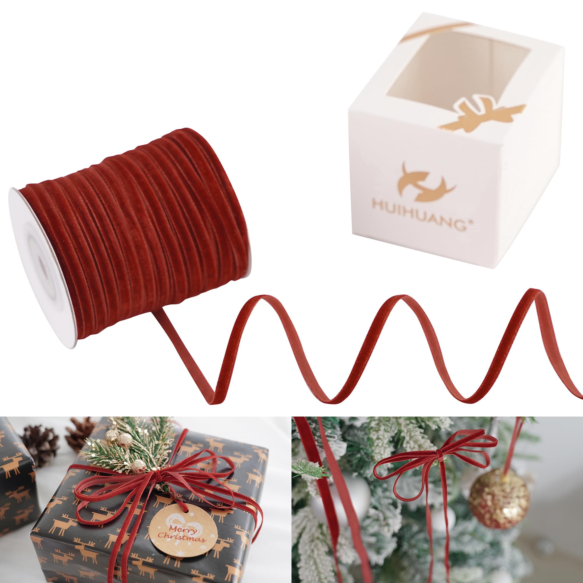 Amazon.com: HUIHUANG Rust Velvet Ribbon 1/8 inch x 50 Yards Thin Velvet ...