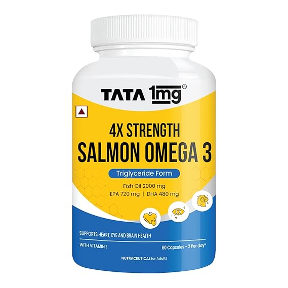 Tata 1mg Salmon 4X Omega | Omega-3 Fish Oil for Heart, Eye & Brain ...