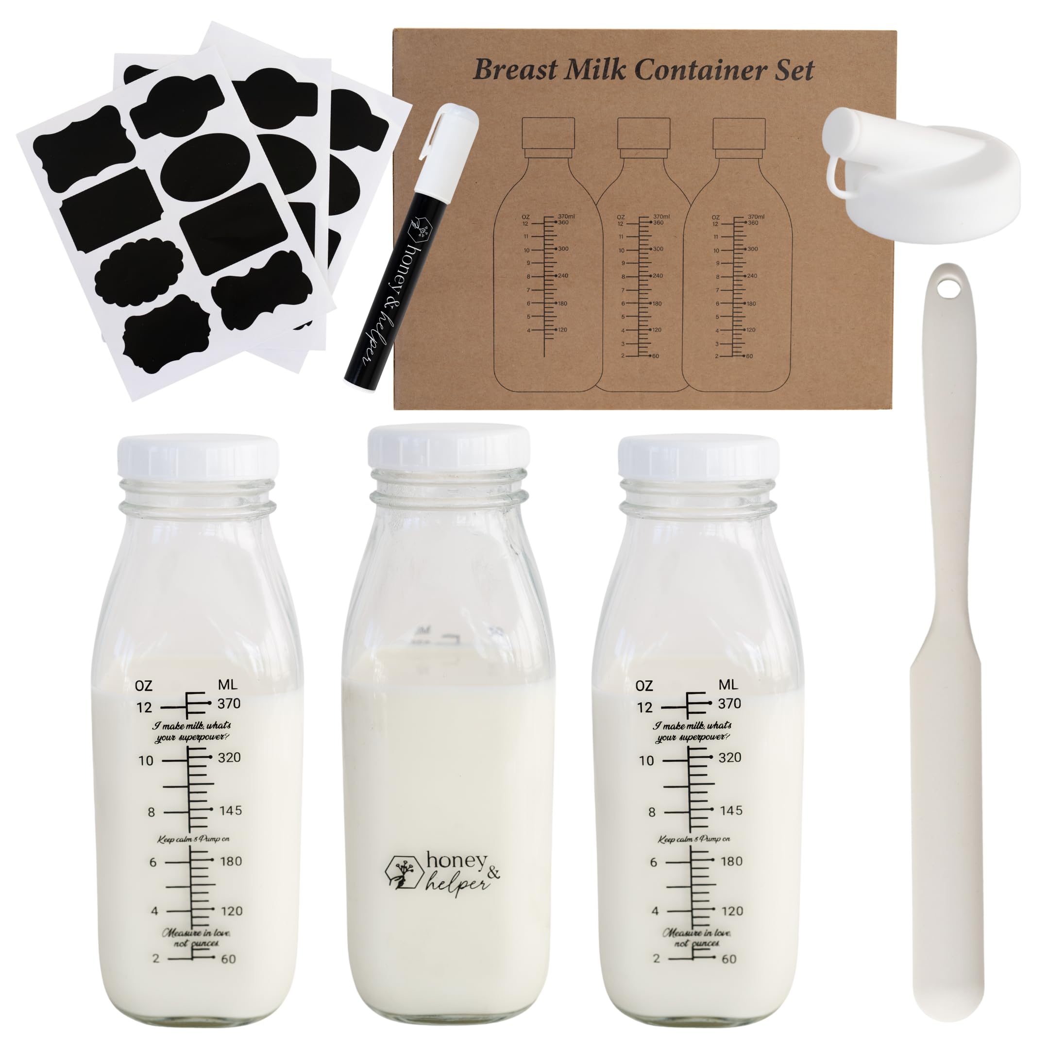 Breast Milk Pitcher | Set of 3 Glass Breastmilk Storage Bottles, Pour ...