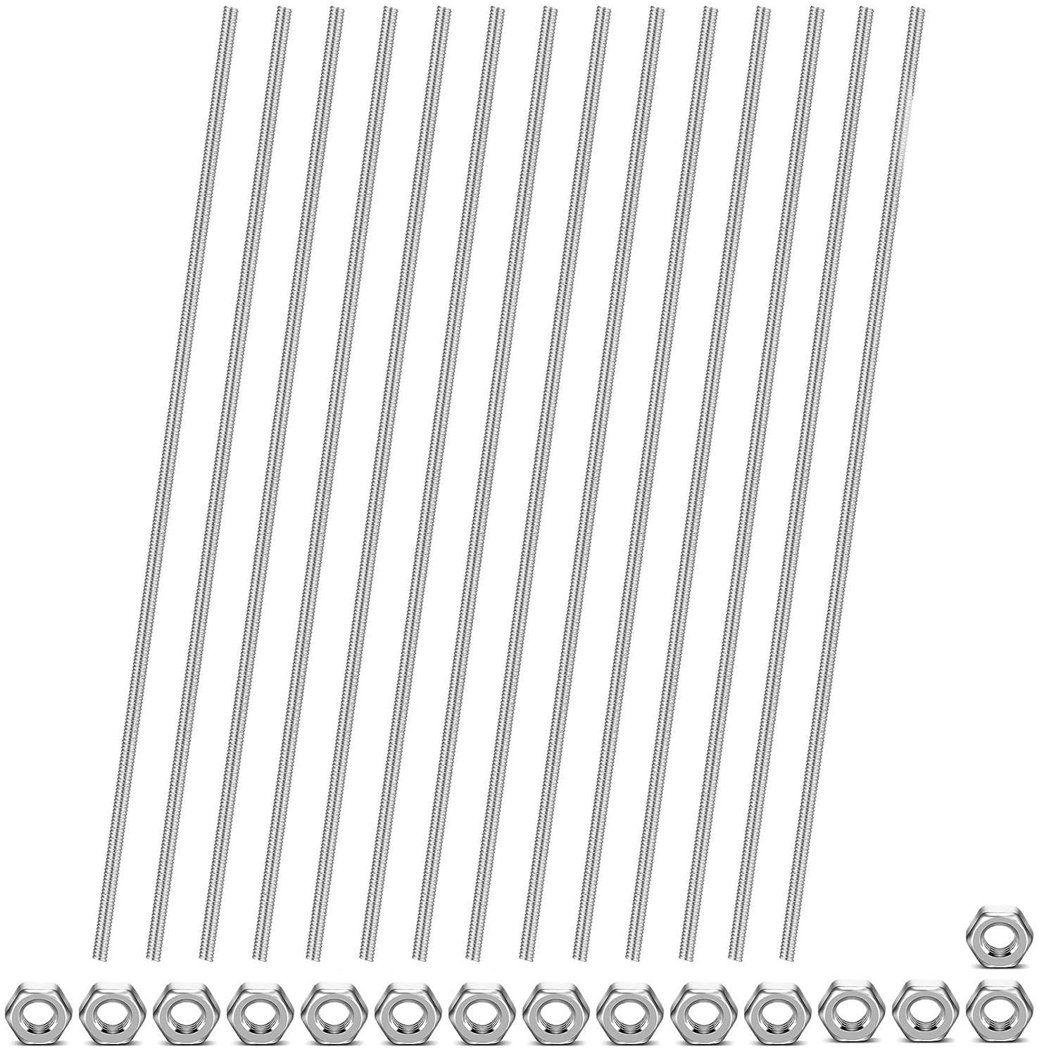 YOUNTHYE 30PCS M4 Threaded Rod 8/32 Inch Threaded Rods with Hex Nuts ...