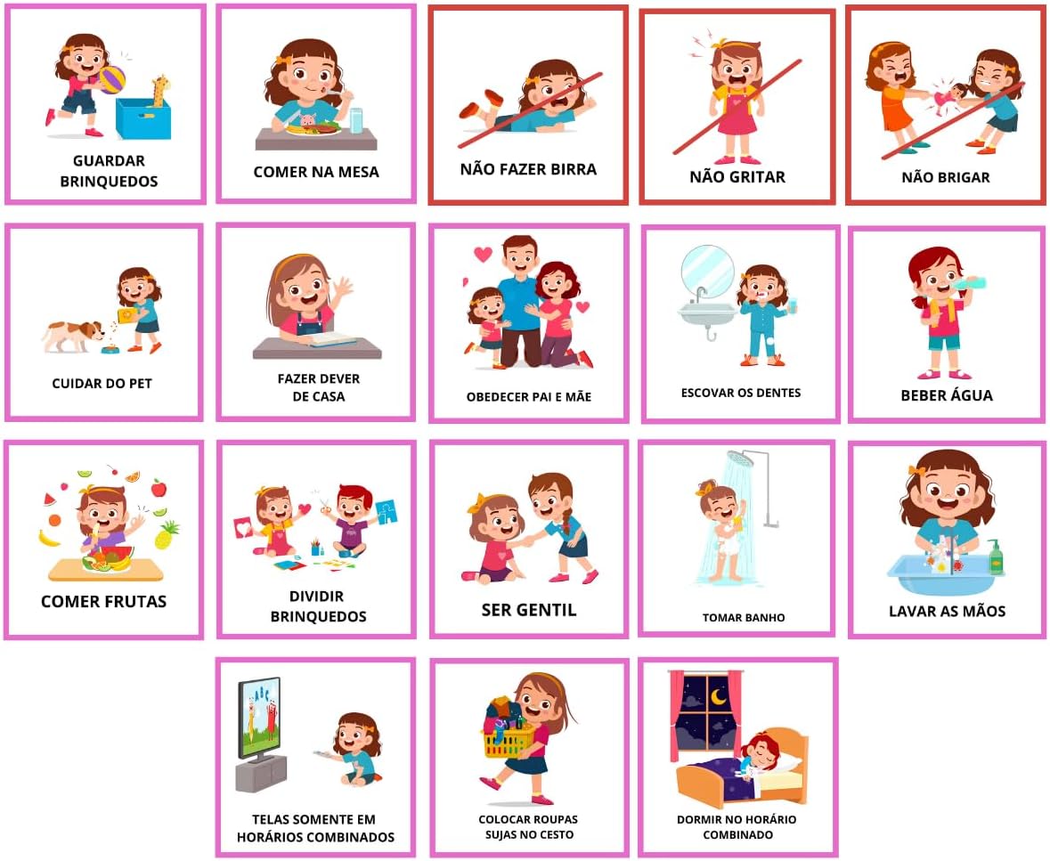 Conjunto Com 18 Plaquinhas Adesivos Educativos Rotina Regras Combinados