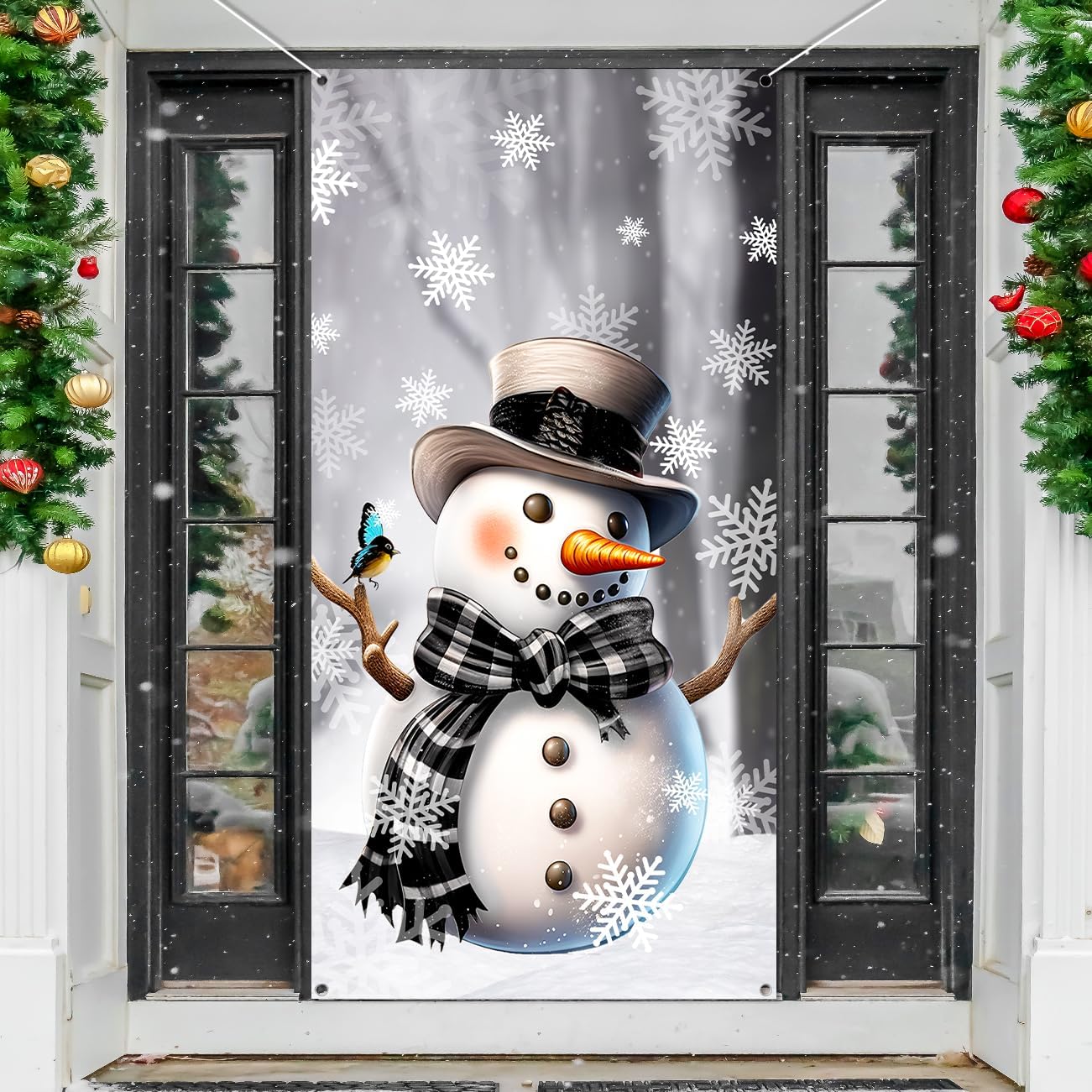 Amazon.com: ssailue decor Christmas Door Banner Snowman Snowflake Front ...