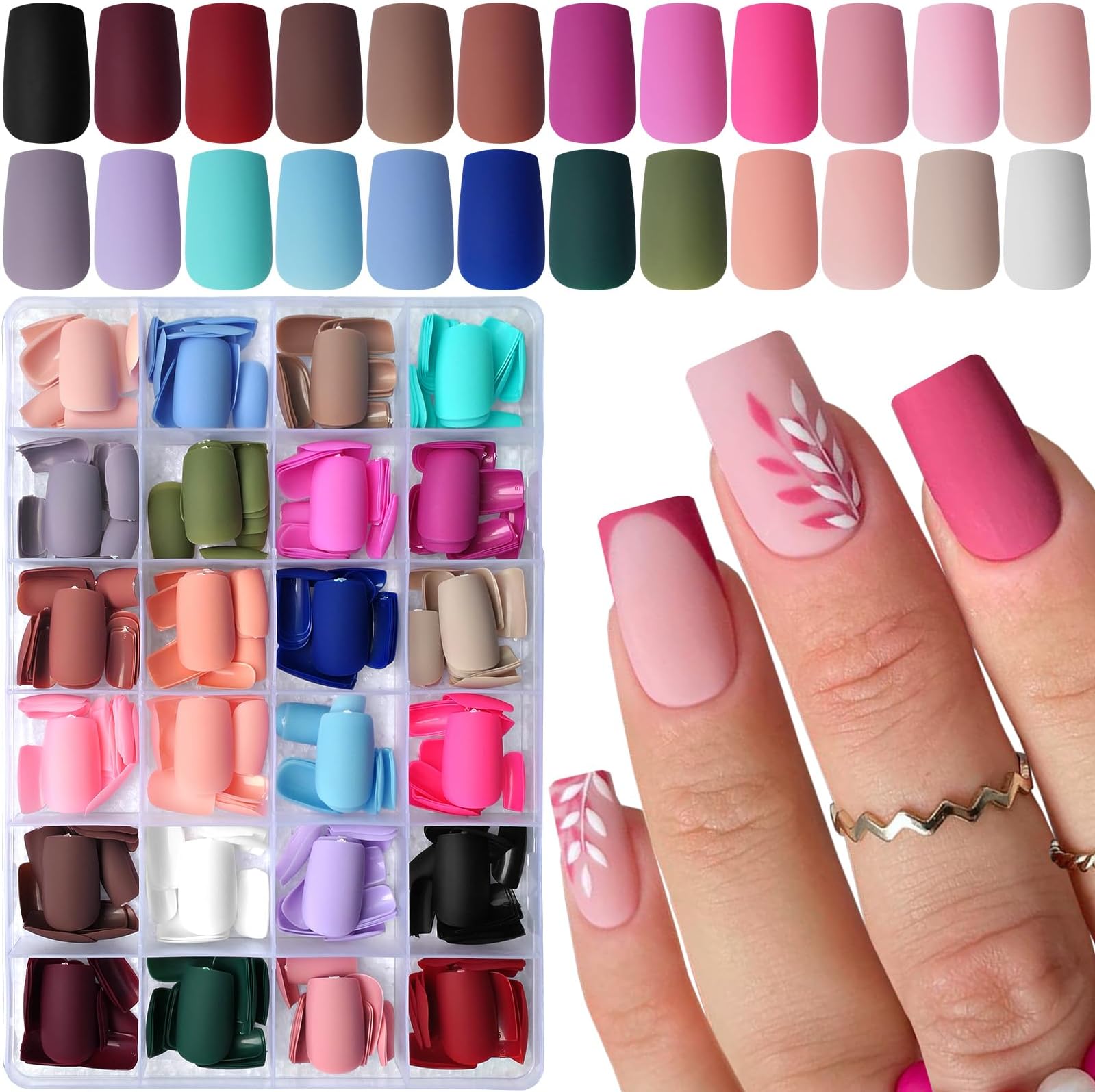 Amazon.com: LoveOurHome 576pc Square Press on Nails Medium Fake Nails ...