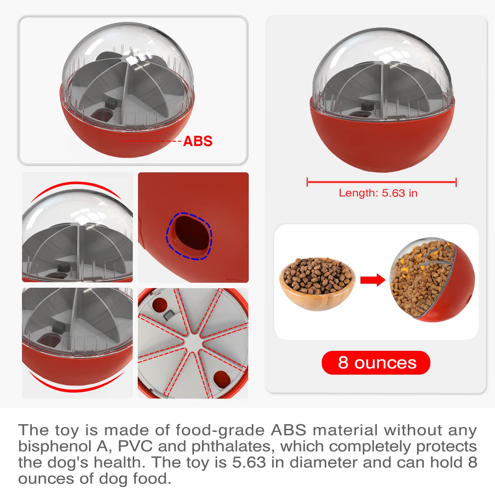 TLKNG Dog Balls Adjustable Food Dispensing Treat Dispenser Dogs Puzzle ...