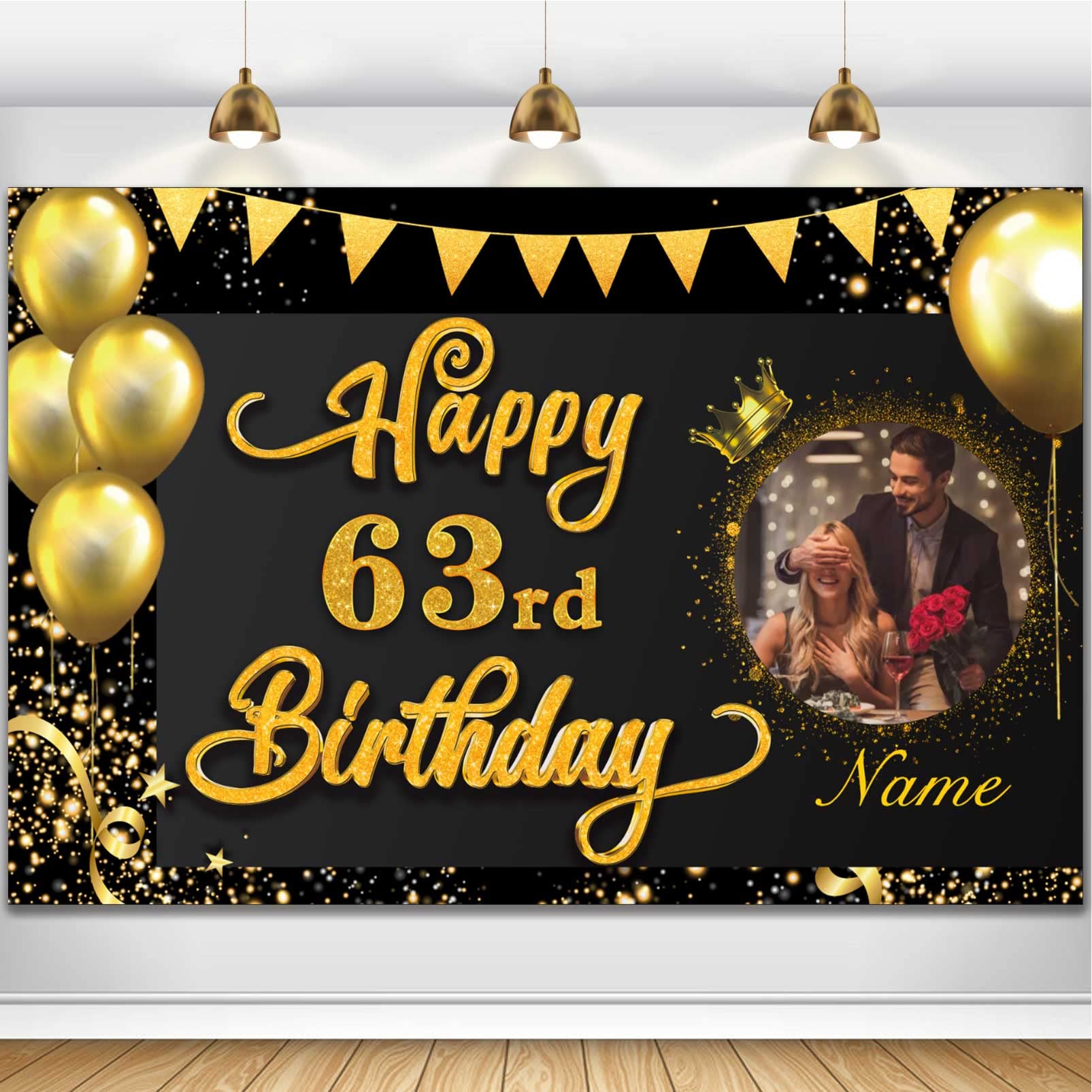 Amazon.com: Custom Happy 63rd Birthday Decorations Banner -63 Years Old ...