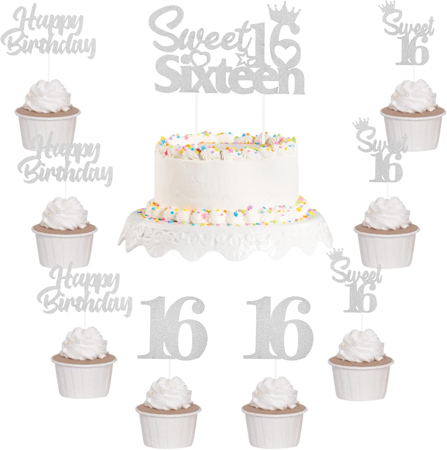Amazon.com: Silver 16th Birthday Tiara and Sweet 16 Sash Kit with 25 ...