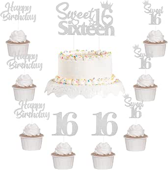 Amazon.com: Silver 16th Birthday Tiara and Sweet 16 Sash Kit with 25 ...