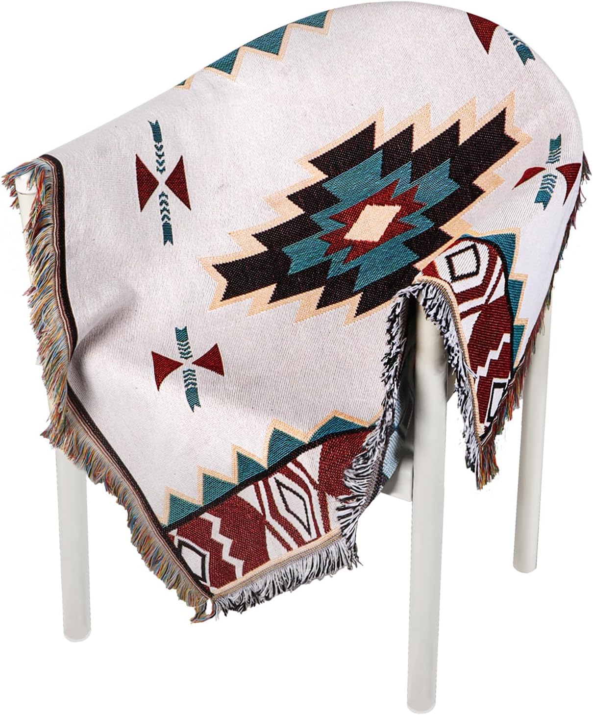 Jiusely Aztec Navajo Throw Blanket, Geometric Pattern Rug With Tassels ...