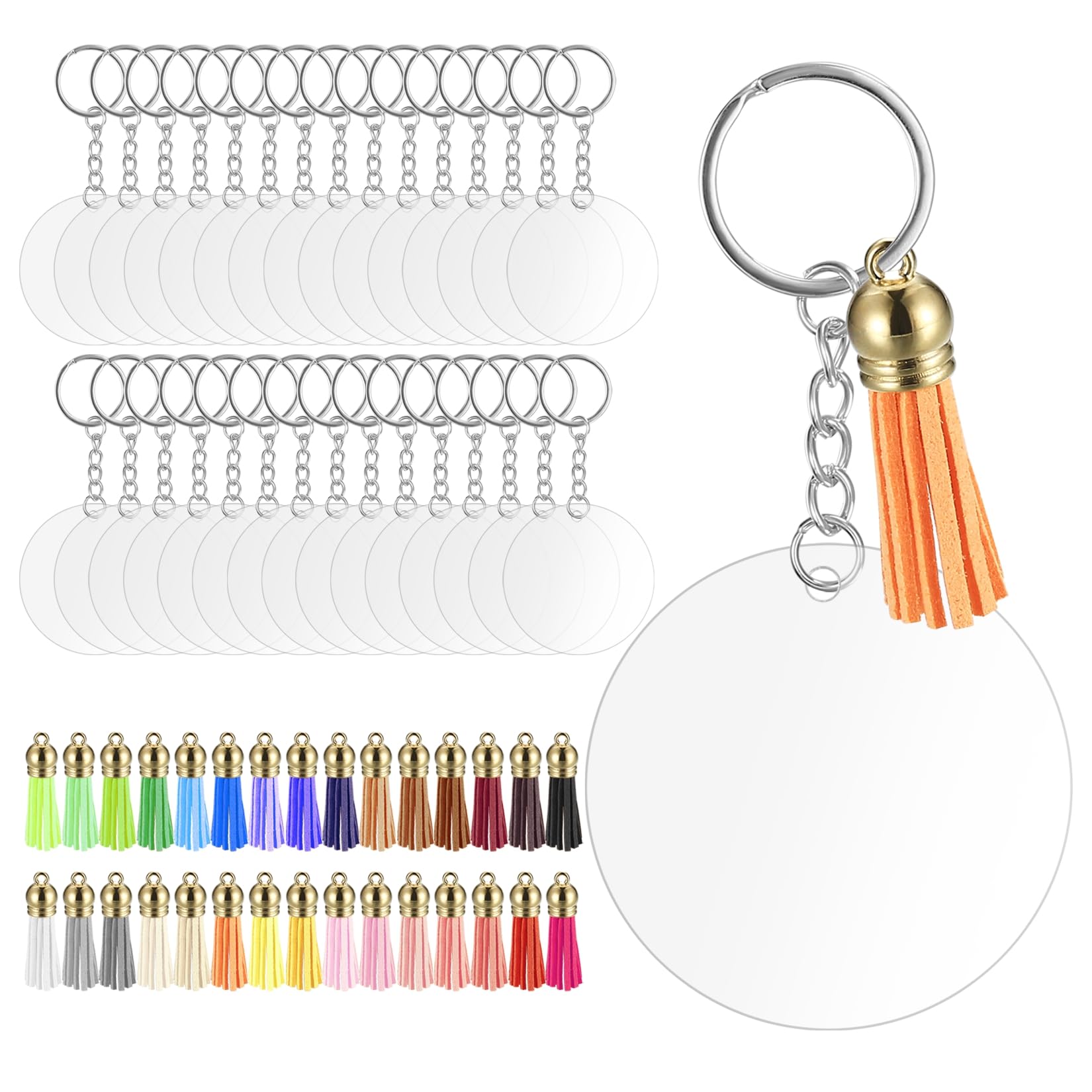 30 Pcs Acrylic Keyring Blanks, Round Acrylic Keychain Blanks, Acrylic ...