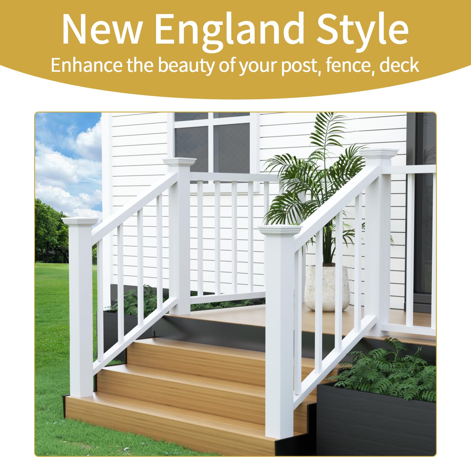 Snapklik.com : 6Pack 4" X 4" White Vinyl New England Post Caps PVC ...