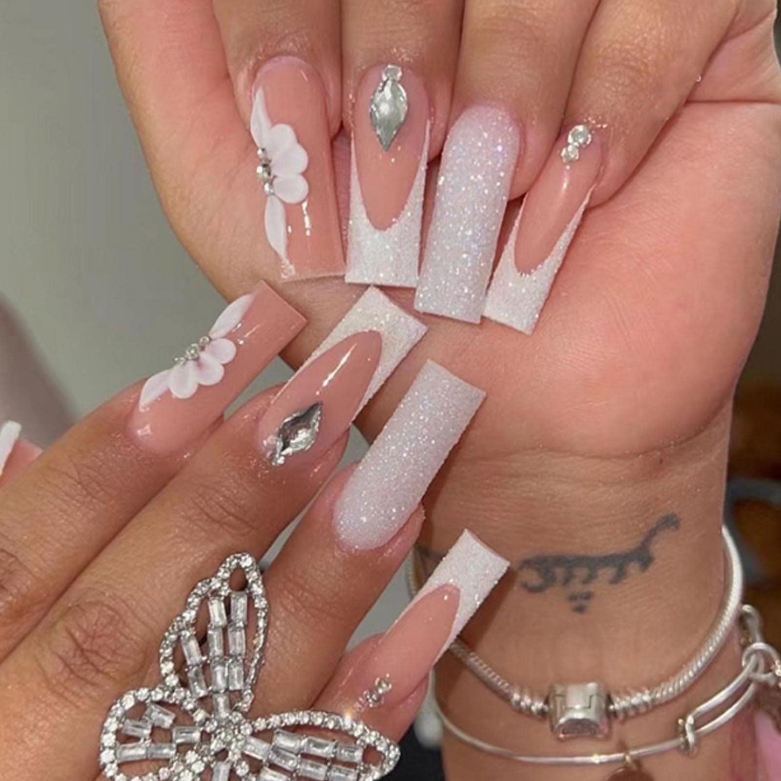 Amazon.com: Hkanlre Black Press on Nails Long Fake Nails Square Full ...