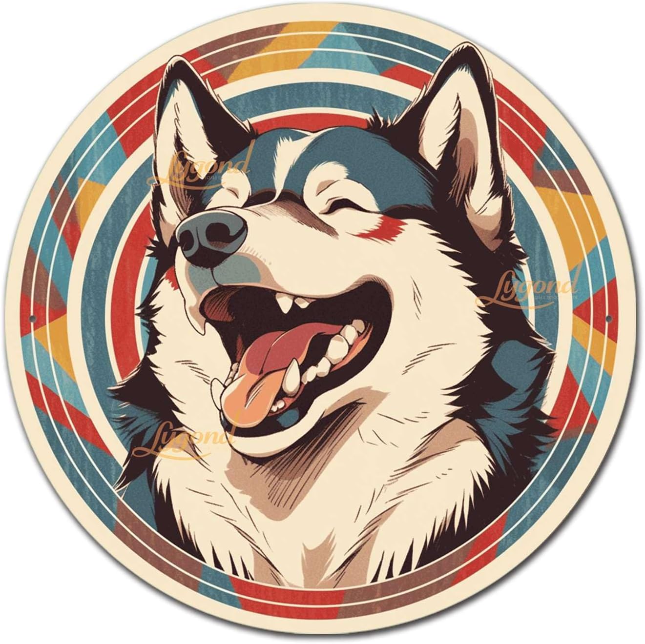 Amazon.com: Lygond Metal Sign Tin Sign Wall Art Happy Husky Dog On ...