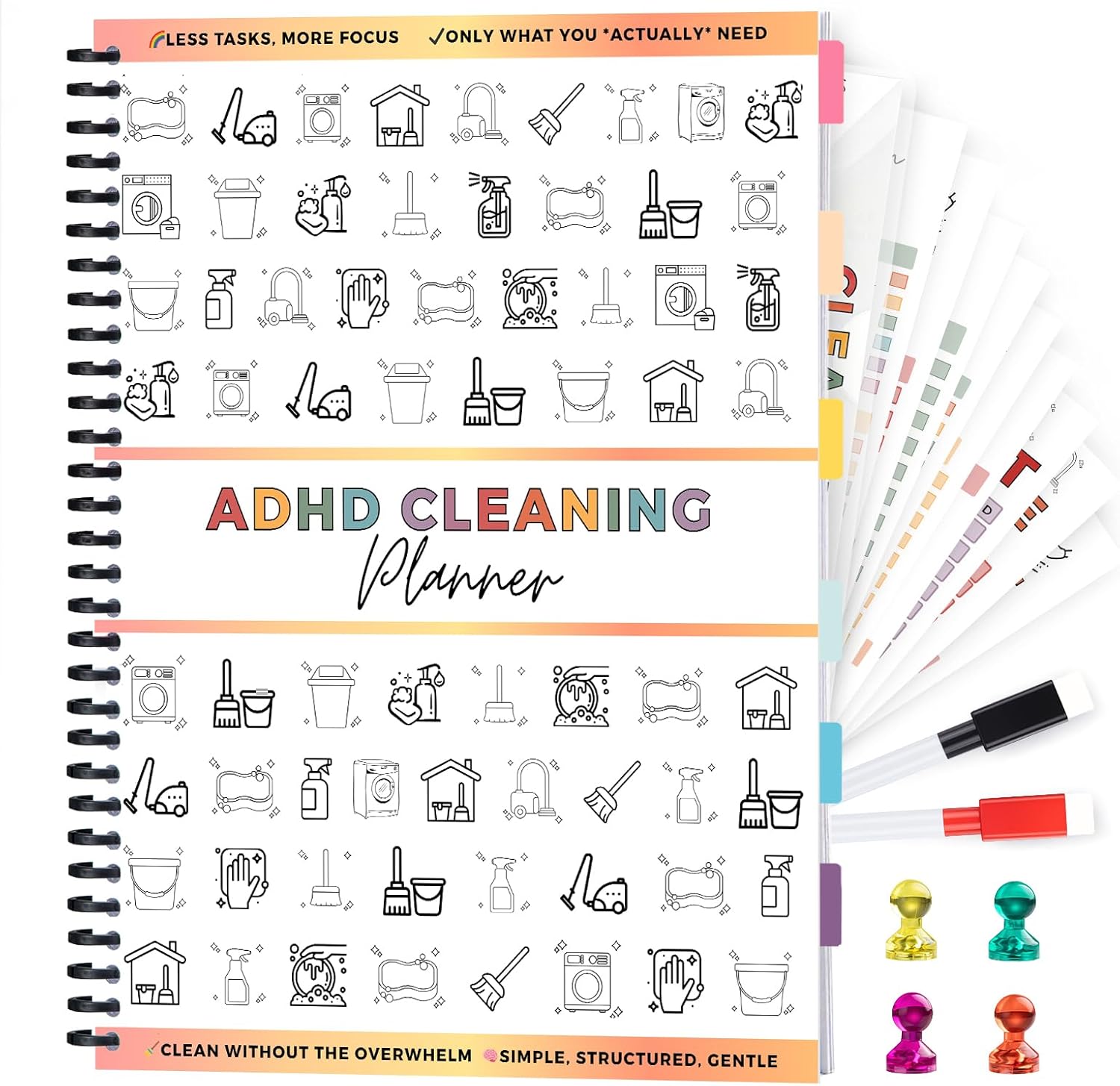 Amazon.com : ADHD Cleaning Planner, Dry-Erase Sleeve + Paper Pages ...