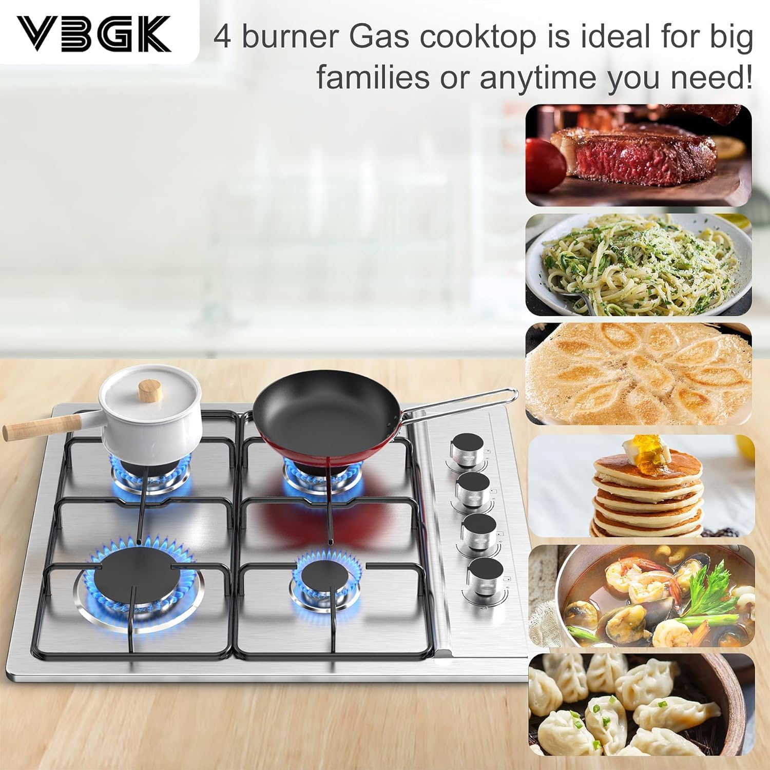 Snapklik.com : VBGK Gas Cooktop 4 Burner, NG/LPG Dual Fuel Convertible ...