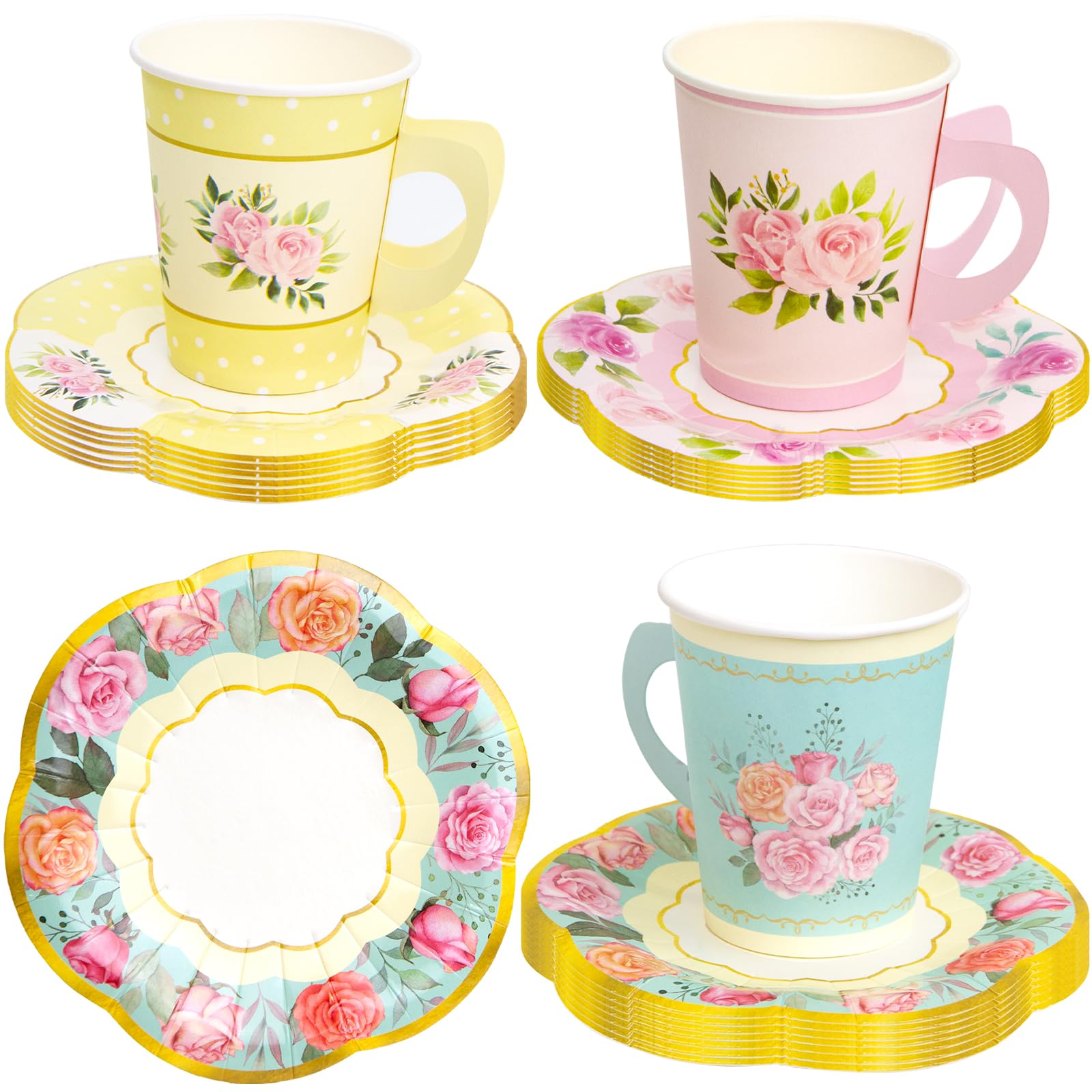 Amazon.com | Floral Tea Party Decorations Paper Cups and Saucers with ...