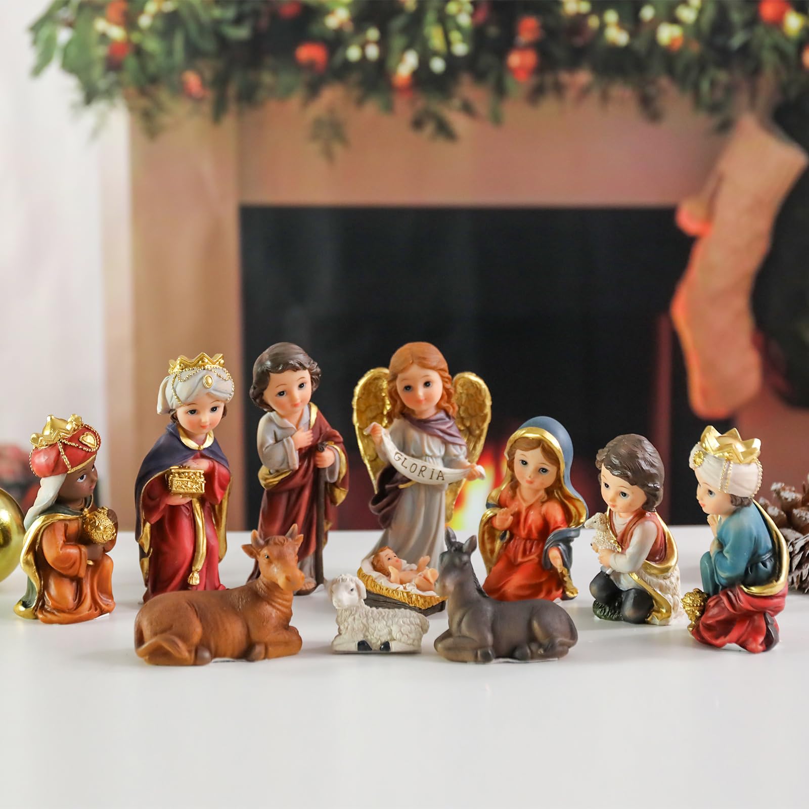 Amazon.com: Christmas Nativity Scene Figurine Set – Hand-Painted Resin ...